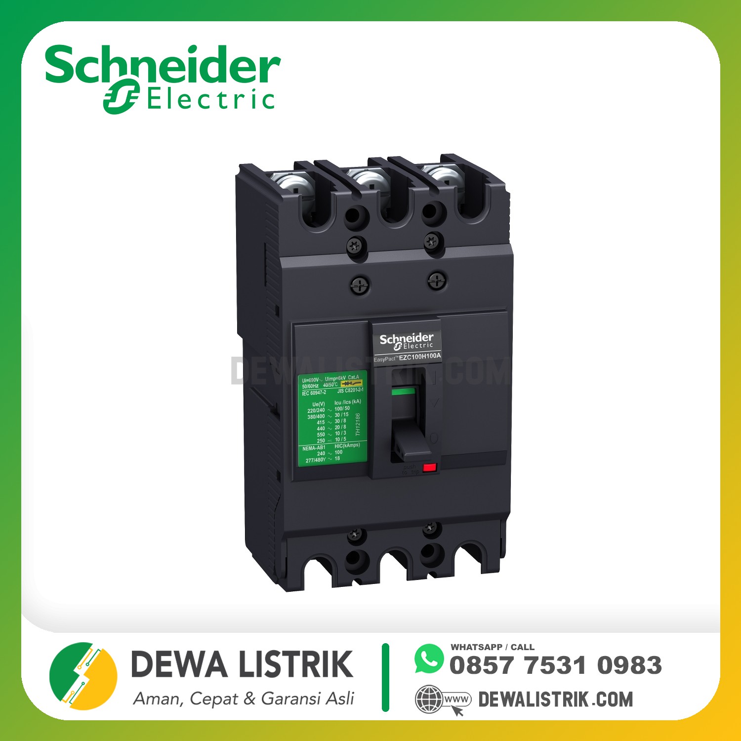 [ EZC100F3050 ] MCCB EZC100F 3P/50A 10KA | Dewa Listrik