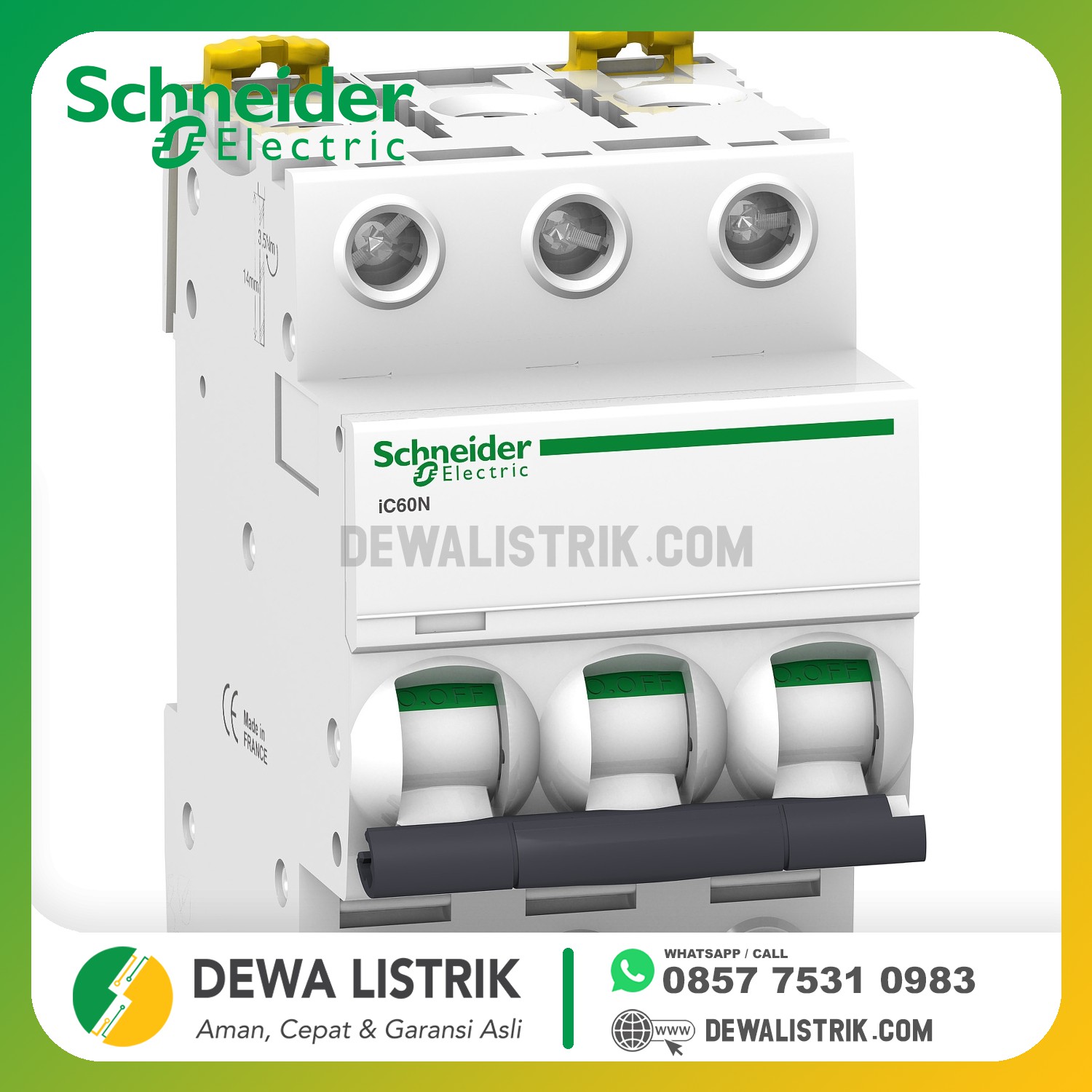 [ A9F74316 ] ACTI9 IC60N 3P 16A C MCB | Dewa Listrik